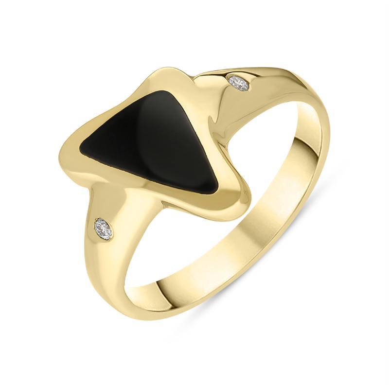 18ct Yellow Gold Whitby Jet Diamond Abstract Triangle Shaped Ring R396 ...