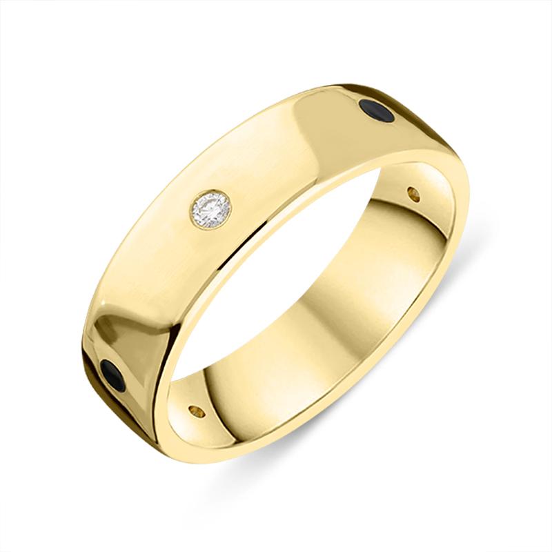 18ct Yellow Gold Whitby Jet Diamond 6mm Wedding Band Ring D R1193_6 ...