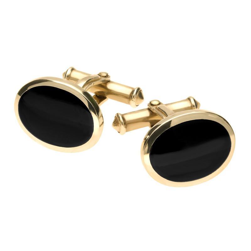 9ct Yellow Gold Whitby Jet Oval Cufflinks CL193 | Robert & Victoria ...