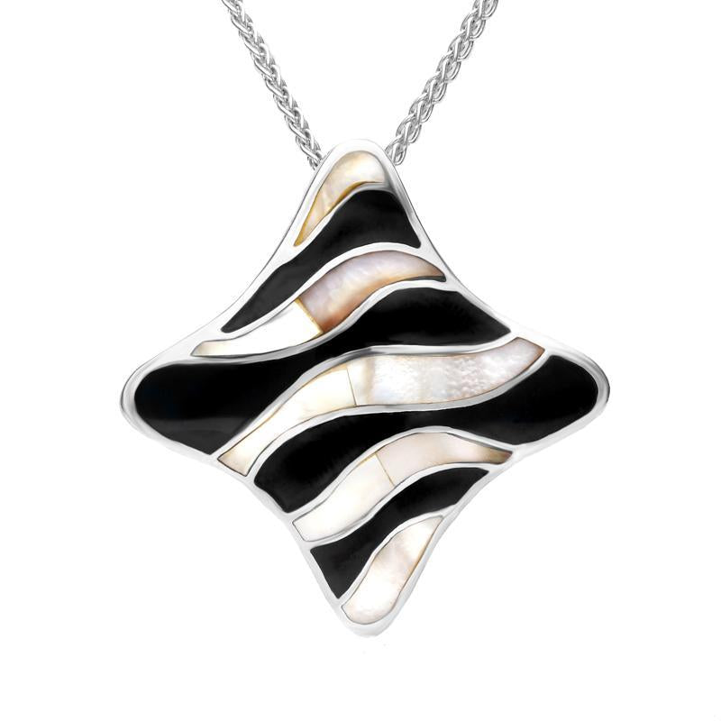 Sterling Silver Whitby Jet Mother of Pearl Wavy Concave Necklace D P946 ...